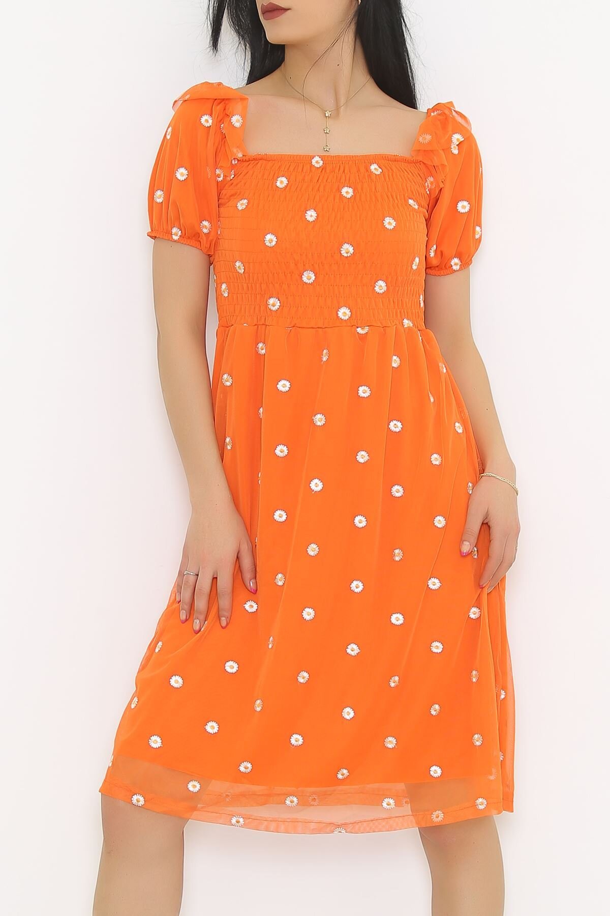 Turuncu Çiçekli Midi Elbise - Remiss | ElbiseBul