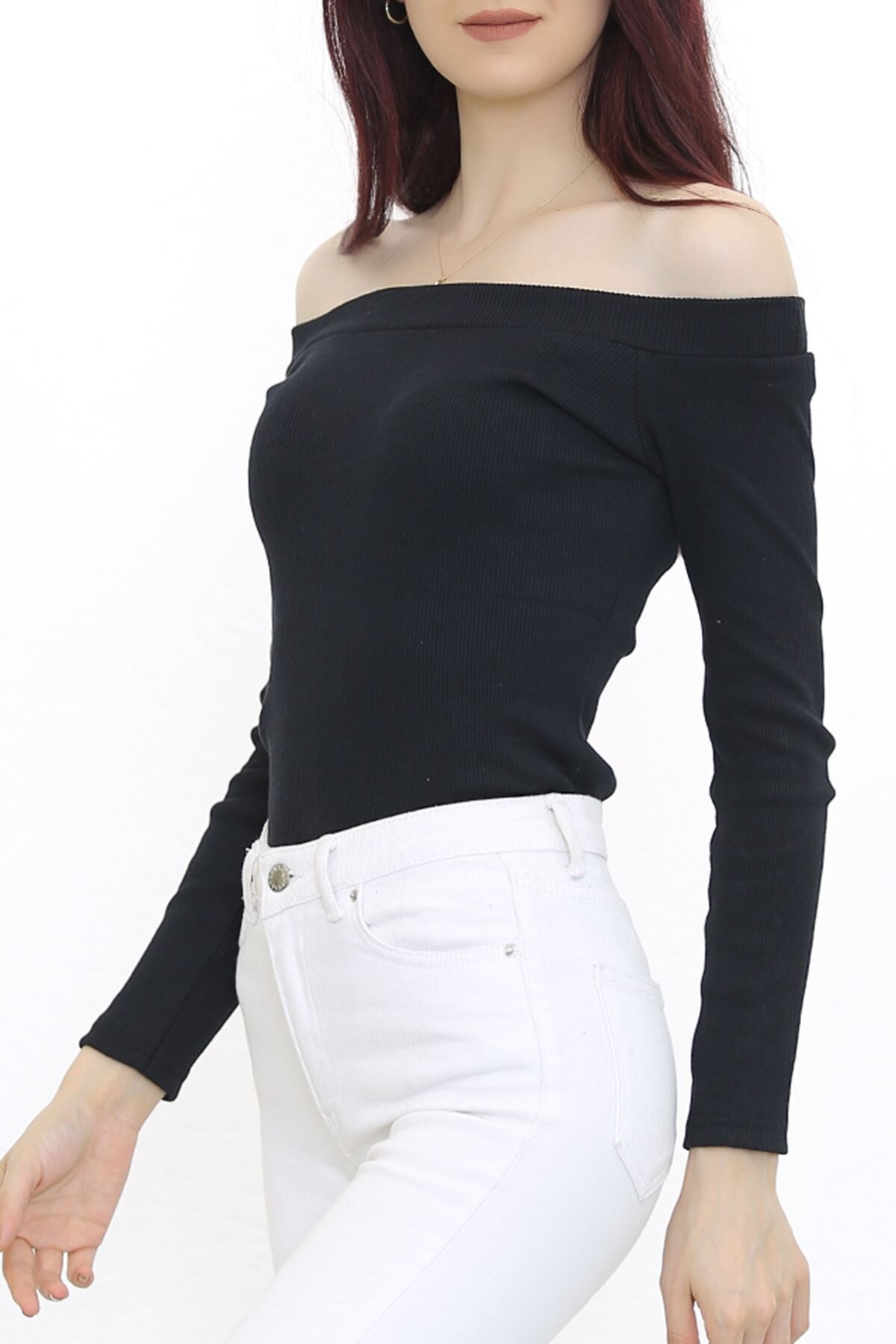 Siyah Kayık Yaka Bluz | Remiss