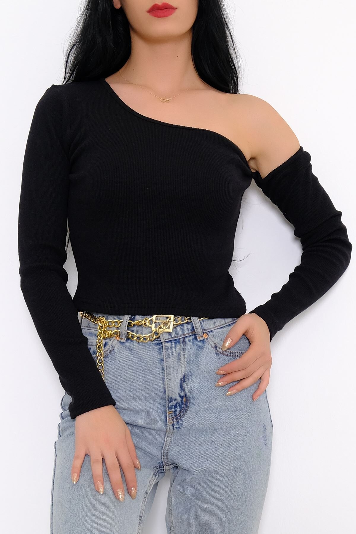 Remiss Siyah Tek Kol Bluz | ElbiseBul