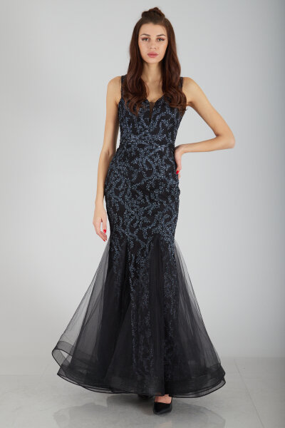 Ardanewline Saks Tek Omuzlu Askılı Yırtmaçlı Saten Uzun Abiye Elbise ...