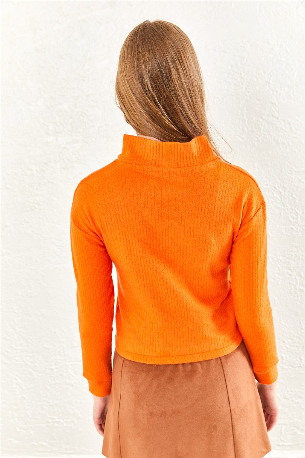 Oshebu Turuncu Yarım Fermuarlı Beli Lastikli Kaşkorse Bluz | ElbiseBul